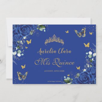 Elegant Quinceañera Royal Blue Floral Vintage Gold Save The Date | Zazzle