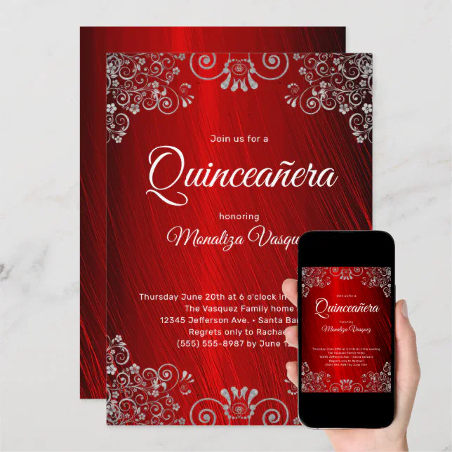 Elegant Quinceañera Ruby Red 15th Birthday Invitation | Zazzle