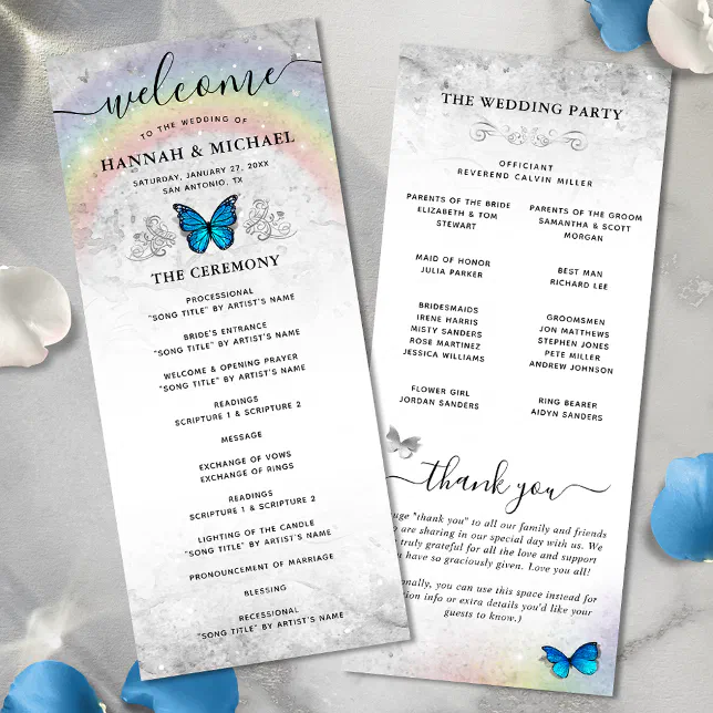 Elegant Rainbow Blue Butterfly Wedding Programs | Zazzle