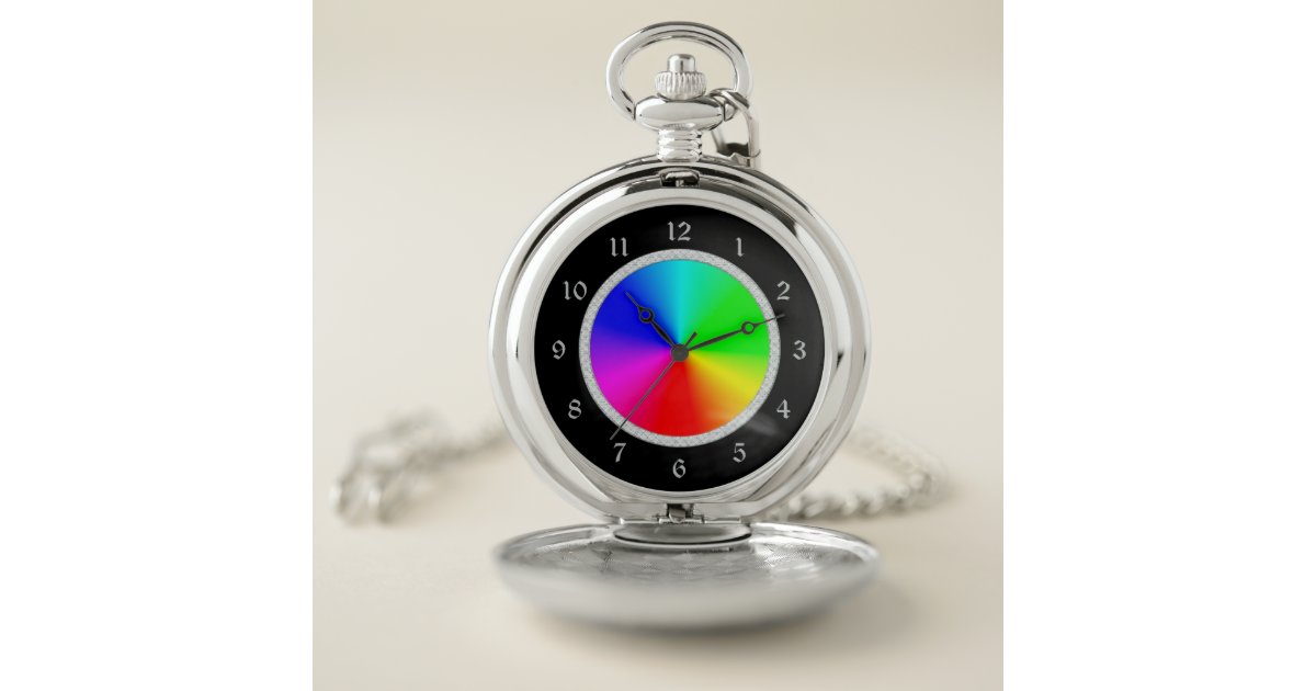Elegant Rainbow Color Wheel Silver Pocket Watch | Zazzle
