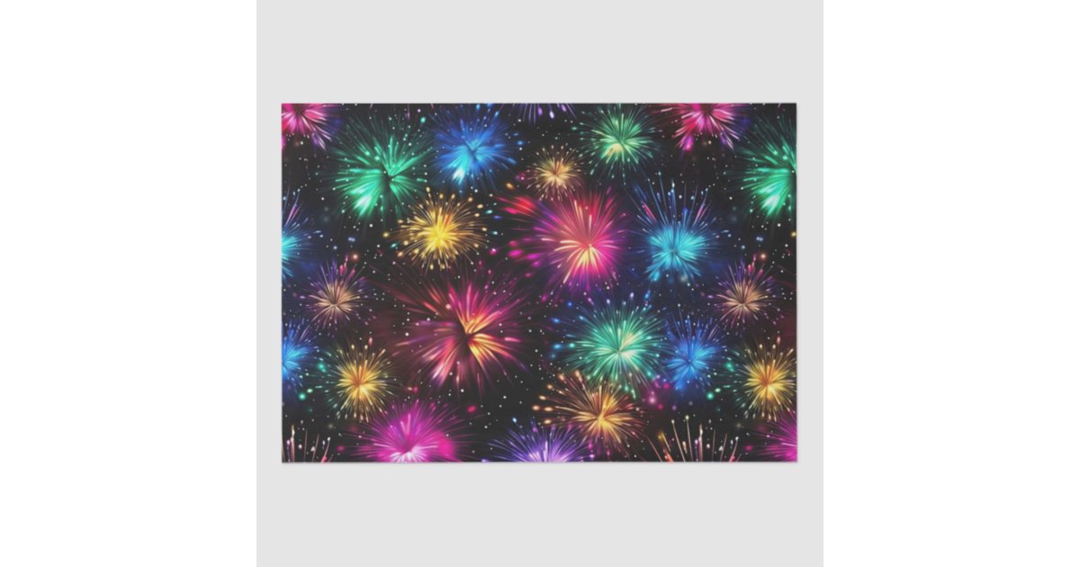 Elegant Rainbow Fireworks on Black Background Tissue Paper | Zazzle
