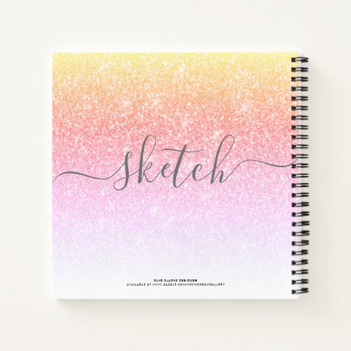 Elegant Rainbow Glitter Sketchbook Name Script Notebook | Zazzle