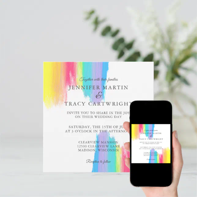 Elegant Rainbow Modern Colorful LGBTQ Wedding Invitation | Zazzle
