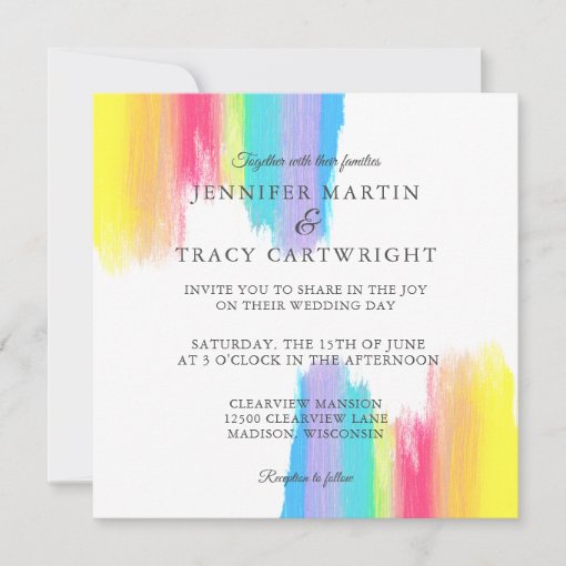 Elegant Rainbow Modern Colorful LGBTQ Wedding Invitation | Zazzle