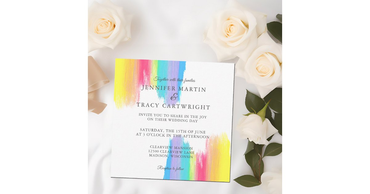 Elegant Rainbow Modern Colorful LGBTQ Wedding Invitation | Zazzle