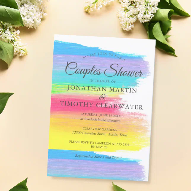 Elegant Rainbow Modern LGBT Wedding Couples Shower Invitation | Zazzle