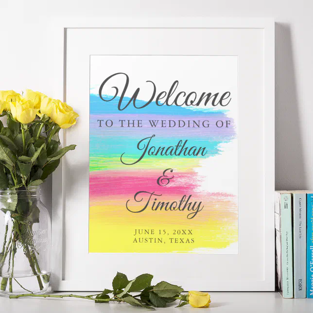 Elegant Rainbow Modern LGBT Welcome to our Wedding Poster | Zazzle