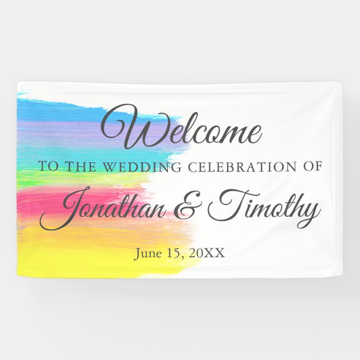 Elegant Rainbow Modern Welcome to Our Wedding Banner | Zazzle