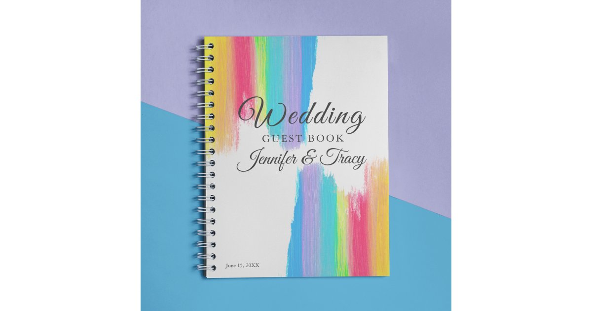 Elegant Rainbow Personalized LGBTQ Wedding Guest Notebook | Zazzle