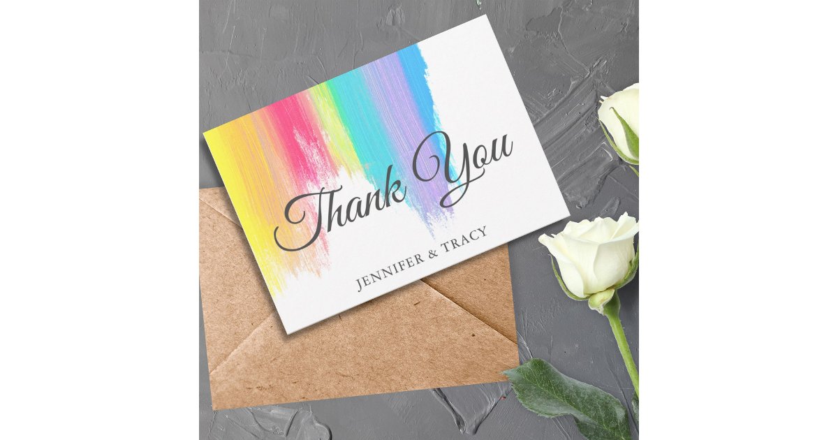 Elegant Rainbow Watercolor Colorful LGBTQ Wedding Thank You Card | Zazzle