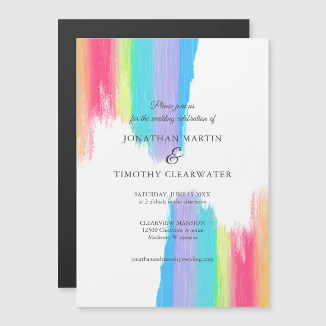 Elegant Rainbow Watercolor LGBTQ Wedding Magnetic Invitation | Zazzle