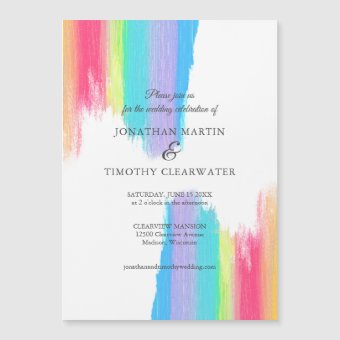 Elegant Rainbow Watercolor LGBTQ Wedding Magnetic Invitation | Zazzle