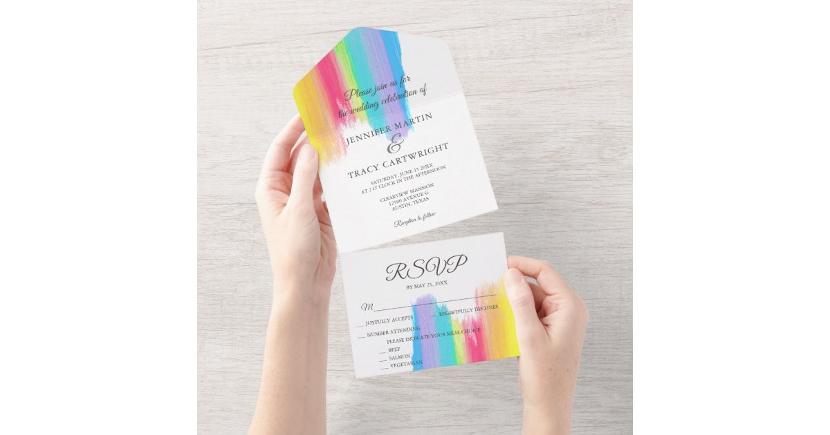 Elegant Rainbow Watercolor LGBTQ Wedding & RSVP All In One Invitation ...