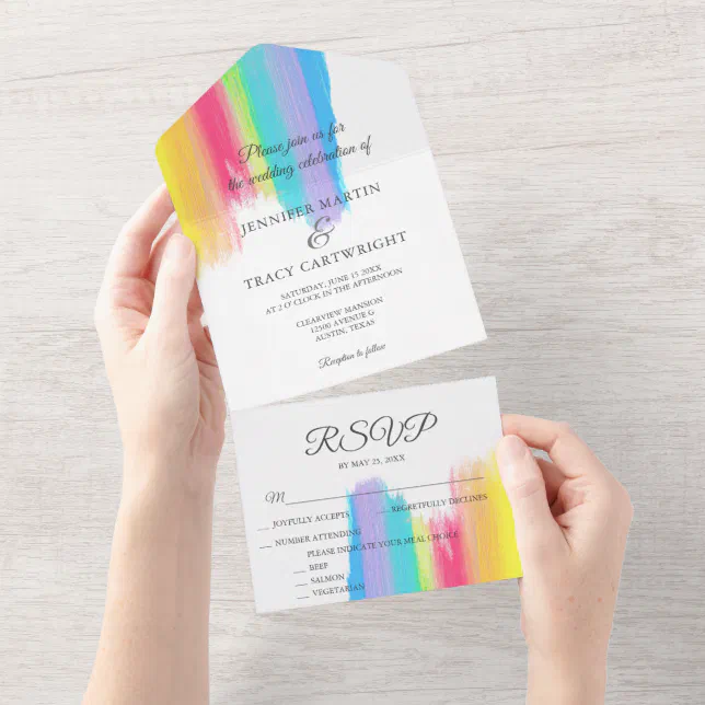 Elegant Rainbow Watercolor LGBTQ Wedding & RSVP All In One Invitation ...
