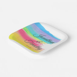 Elegant Rainbow Watercolor Modern LGBTQ Wedding Paper Plates | Zazzle