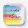 Elegant Rainbow Watercolor Modern LGBTQ Wedding Paper Plates | Zazzle