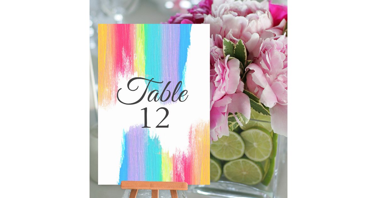 Elegant Rainbow Watercolor Wedding Table Number | Zazzle