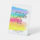 Elegant Rainbow Wedding Monogram Table Number Pedestal Sign | Zazzle