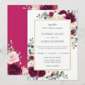 Elegant Raspberry Blush Pink Ivory Floral Wedding Invitation | Zazzle