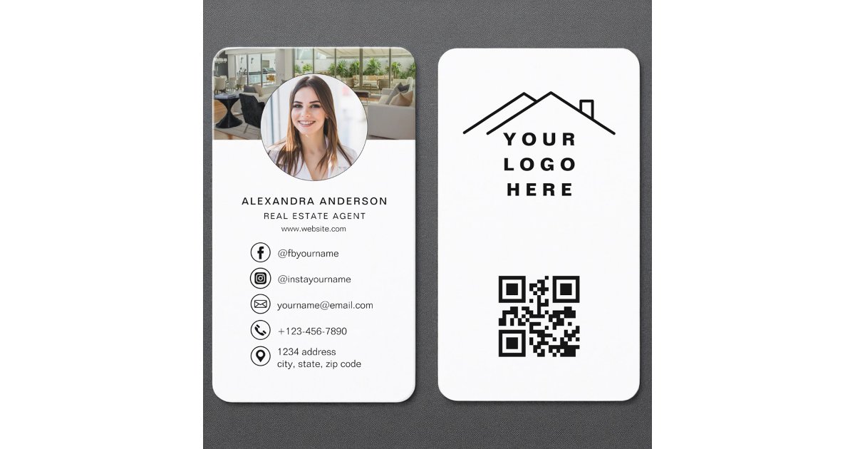 Elegant Real Estate QR Code Logo Headshot Business Card | Zazzle