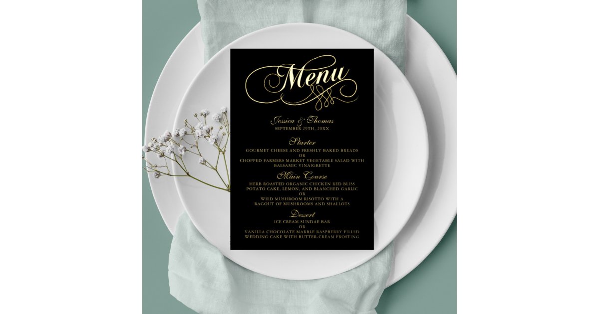 Elegant Real Foil Pressed Wedding Menu Cards | Zazzle