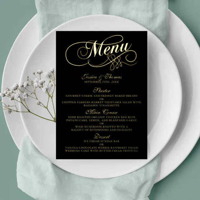 Elegant Real Foil Pressed Wedding Menu Cards | Zazzle