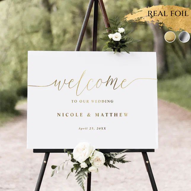 Elegant Real Foil Wedding Welcome Sign | Zazzle
