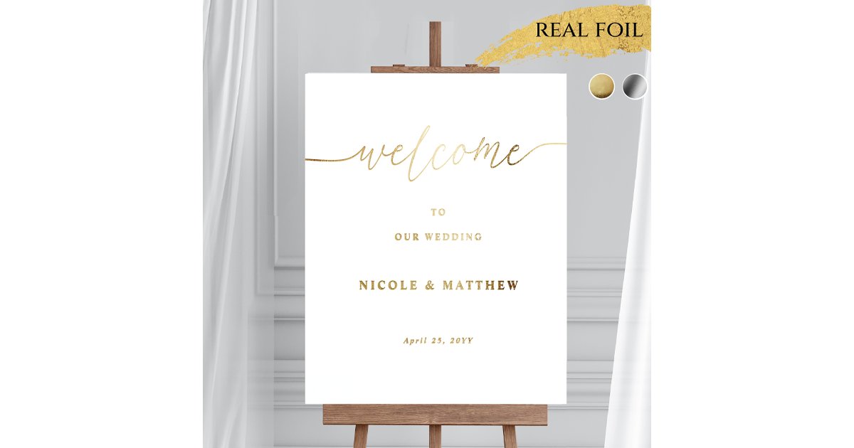 Elegant Real Foil Wedding Welcome Vertical Sign | Zazzle