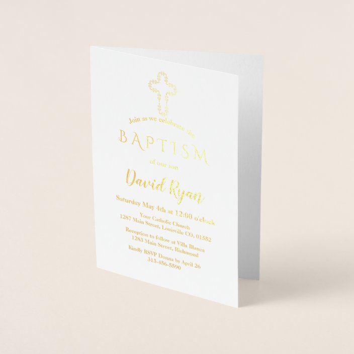Elegant Real Gold Foil Boy Baptism Invitation | Zazzle.com