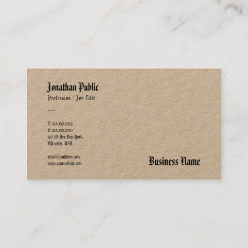 Elegant Real Kraft Paper Nostalgic Template Brown Business Card | Zazzle