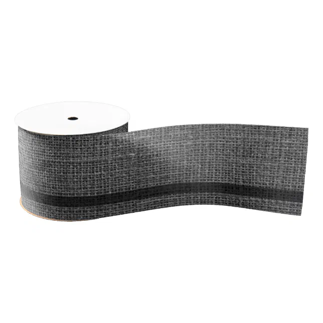 Elegant Realistic Burlap Rustic Grey Charcoal Grosgrain Ribbon | Zazzle
