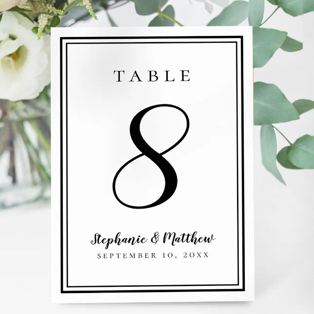 Elegant Reception Wedding Simple Black & White Table Number | Zazzle