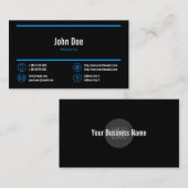 Elegant Receptionist Logo Blue Lines Icons Black Business Card | Zazzle