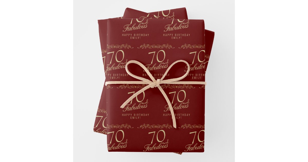 Elegant Red 70 and Fabulous 70th Birthday Wrapping Paper Sheets | Zazzle