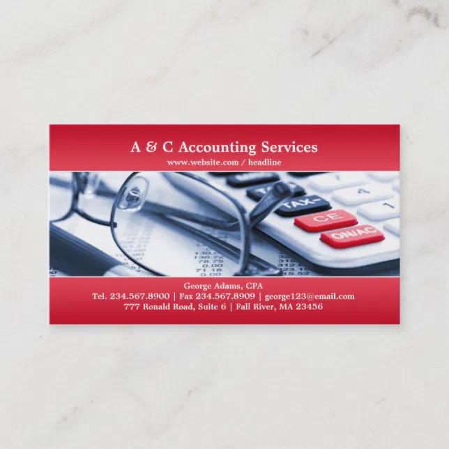 Elegant Red Accounting Business Card | Zazzle