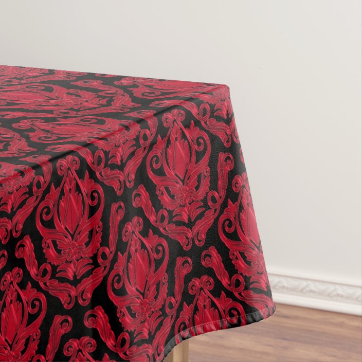 Elegant Red and Black Damask Print Tablecloth | Zazzle