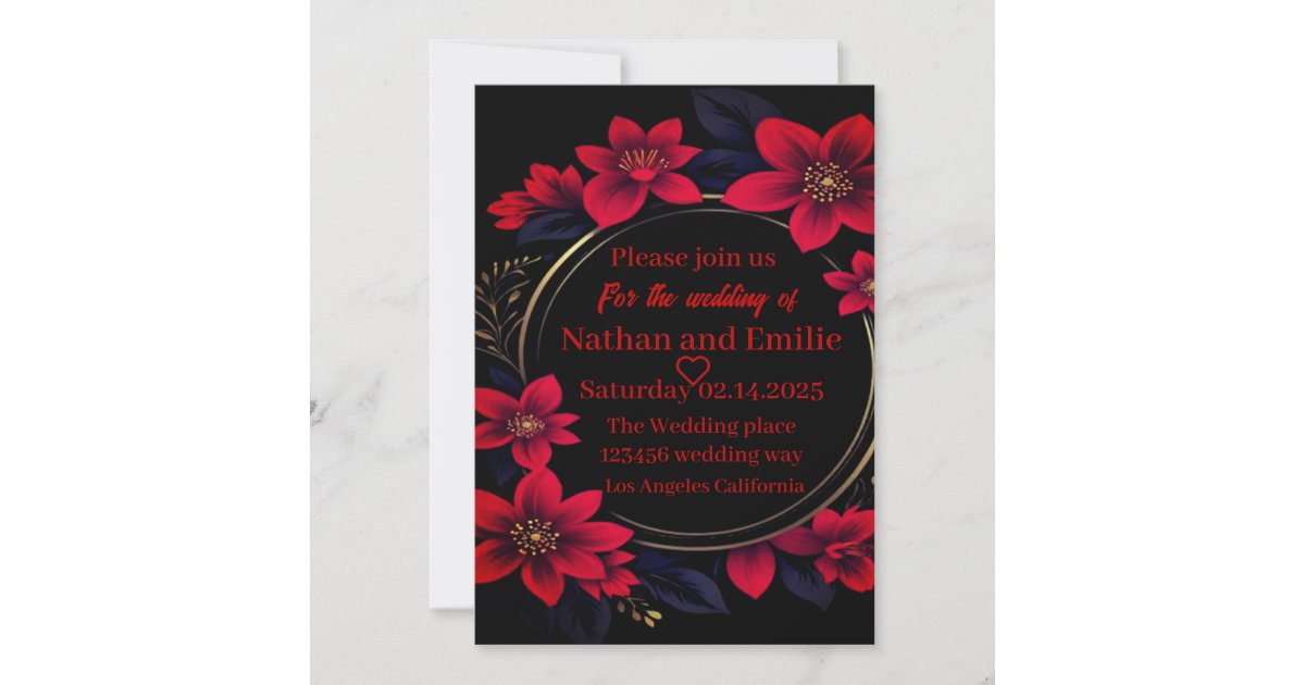 Elegant Red and black wedding Invitation | Zazzle