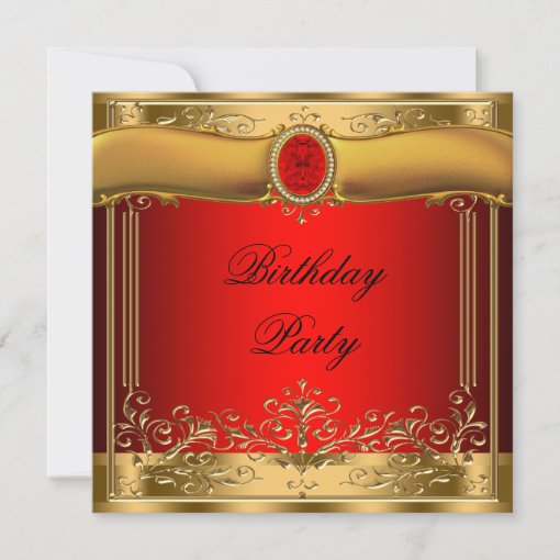 Elegant Red and Gold Birthday Party Invitation | Zazzle