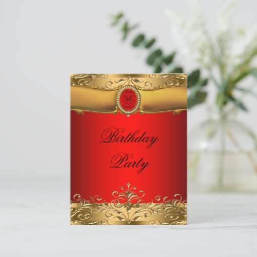 Elegant Red and Gold Birthday Party Invitation | Zazzle