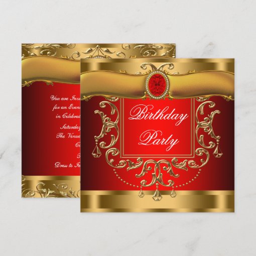 Elegant Red and Gold Birthday Party Invitation | Zazzle