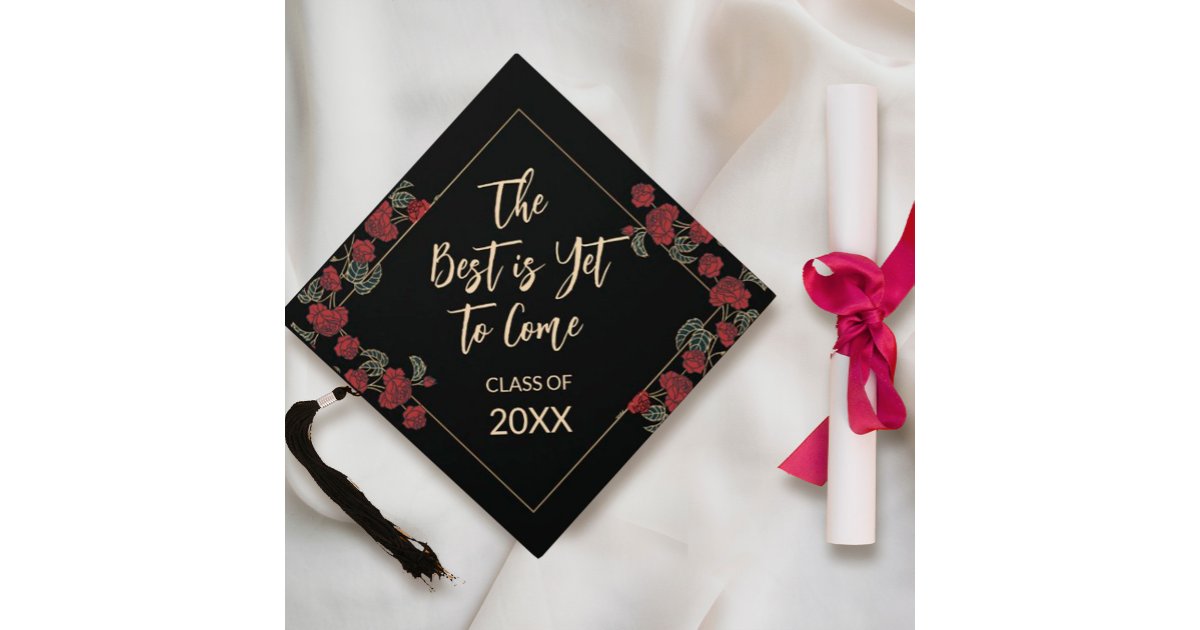 Elegant Red and Gold Graduation Cap Topper | Zazzle