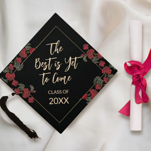 Elegant Red and Gold Graduation Cap Topper | Zazzle