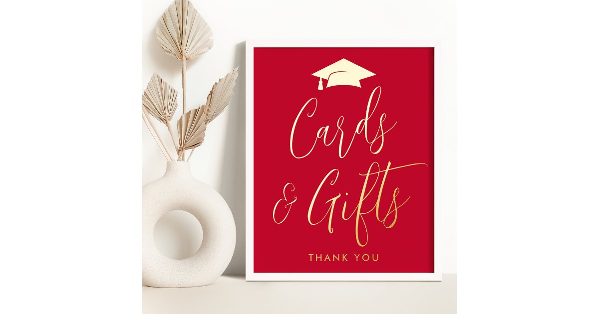 Elegant Red and Gold Graduation Cards and Gifts Foil Prints | Zazzle