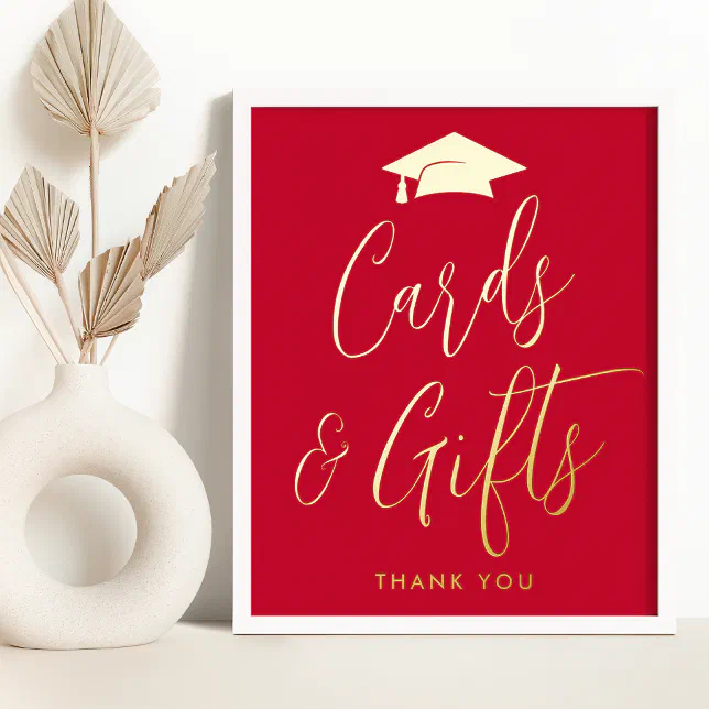 Elegant Red and Gold Graduation Cards and Gifts Foil Prints | Zazzle