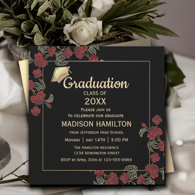 Elegant Red and Gold Graduation Party Invitation | Zazzle