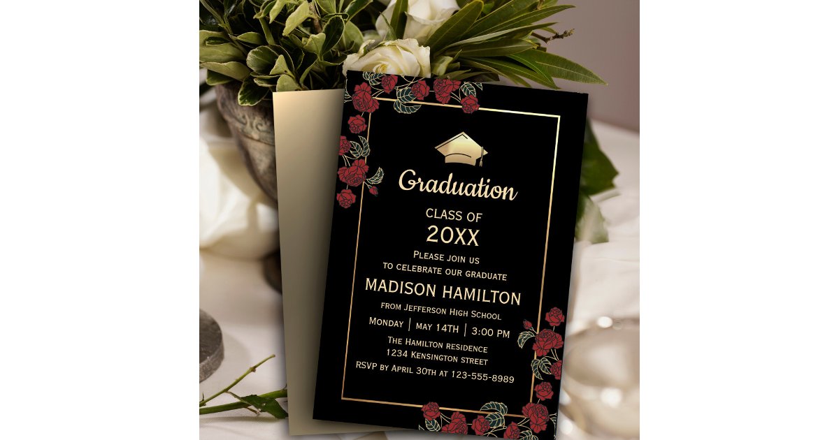 Elegant Red and Gold Graduation Party Invitation | Zazzle