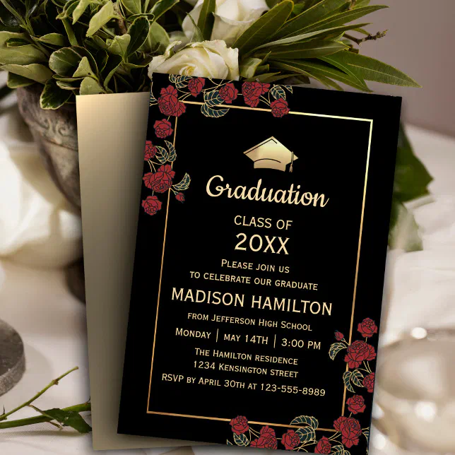 Elegant Red and Gold Graduation Party Invitation | Zazzle