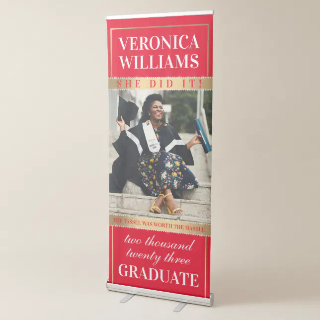 Elegant Red and Gold Graduation Retractable Banner | Zazzle