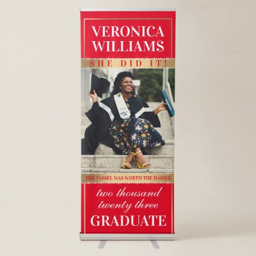 Elegant Red and Gold Graduation Retractable Banner | Zazzle