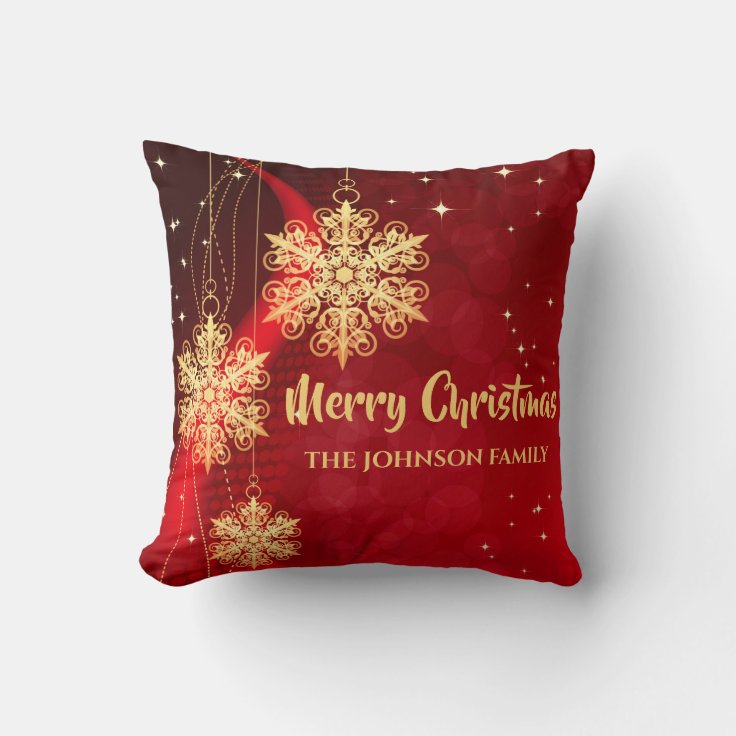 Elegant Red and Gold Snowflake Christmas Throw Pillow | Zazzle